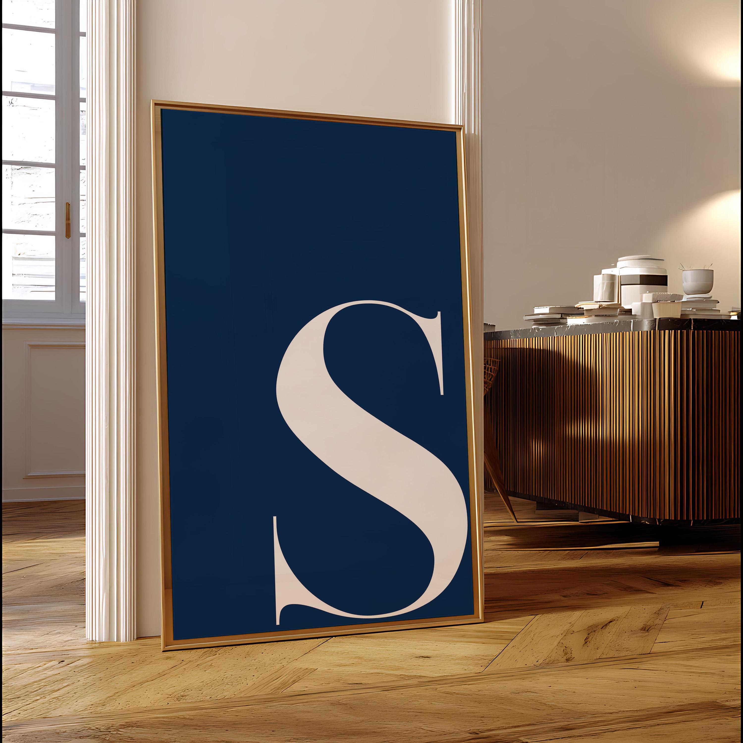 Letter S Poster, Navy Blue Wall Art, Preppy Room Decor, Navy Nursery ...