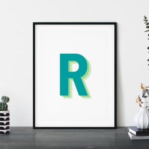 Retro 3d Letter R Print, Monogram Letter Print, Green and Lime Letter ...