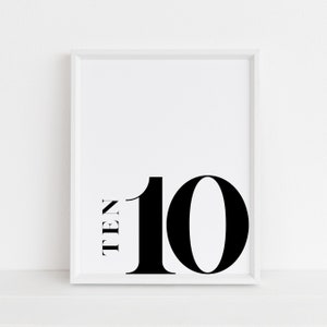 Number 10 Print, Monogram Print, Number Ten, Wall Art Print, Wedding ...