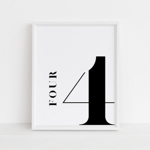 Number 4 Print, Monogram Print, Number Four, Wall Art Print, Wedding ...
