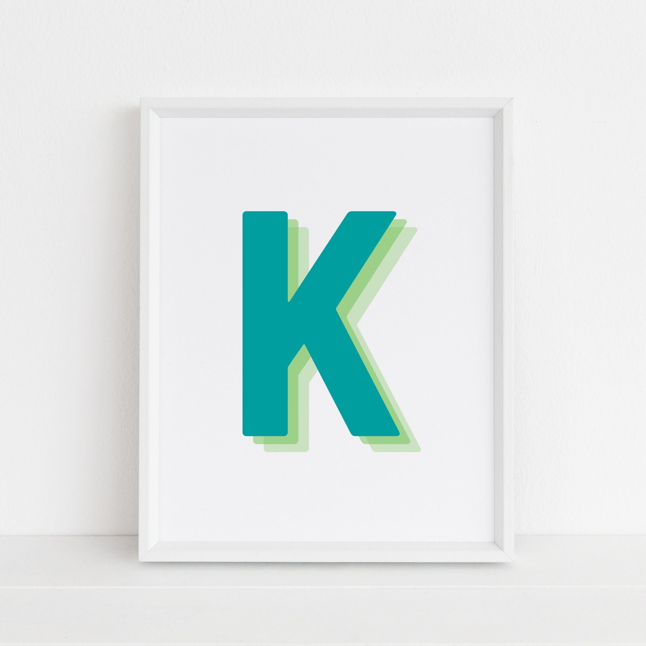 Retro 3d Letter K Print, Monogram Letter Print, Green and Lime Letter ...