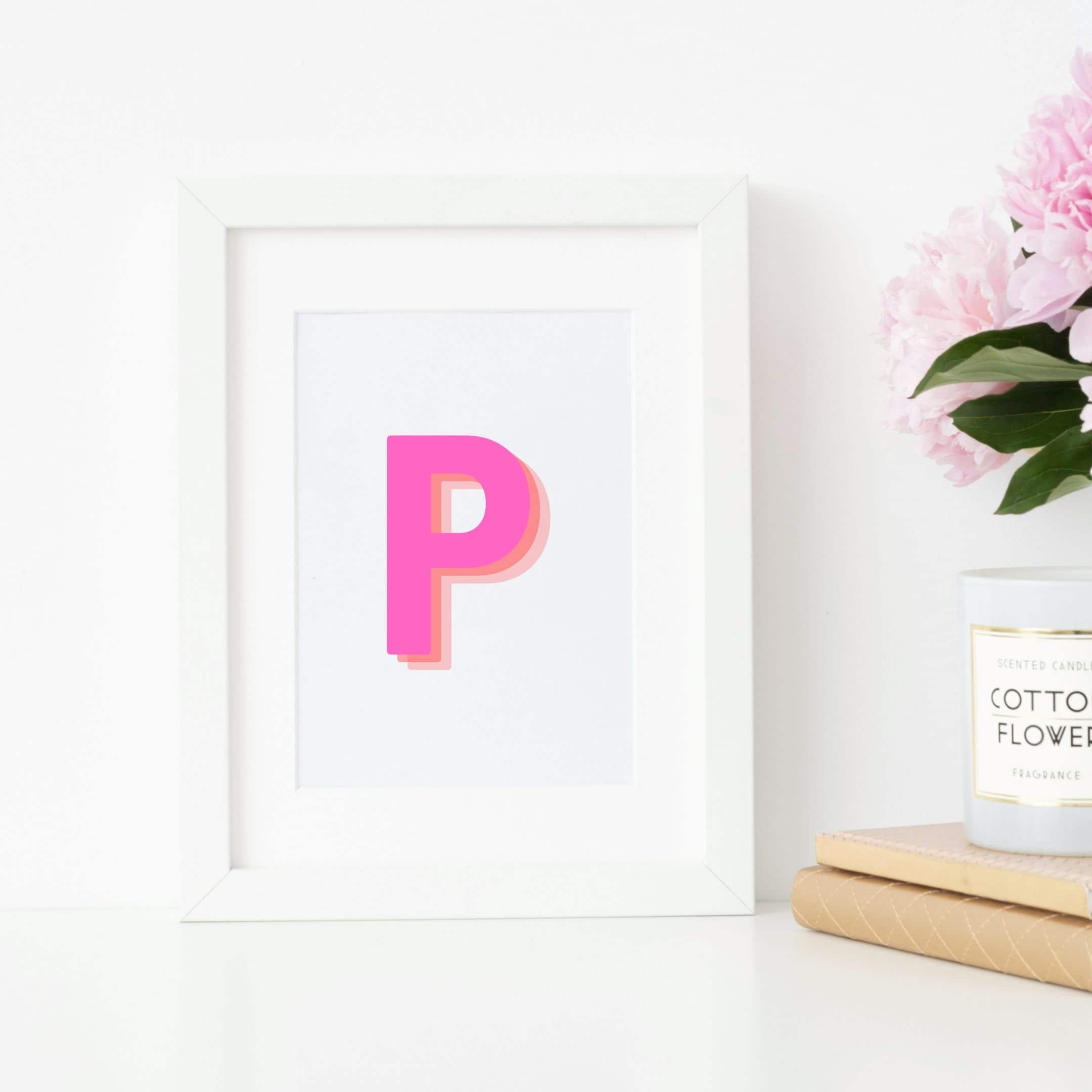 Retro 3d Letter P Print, Monogram Letter Print, Pink and Orange Letter ...