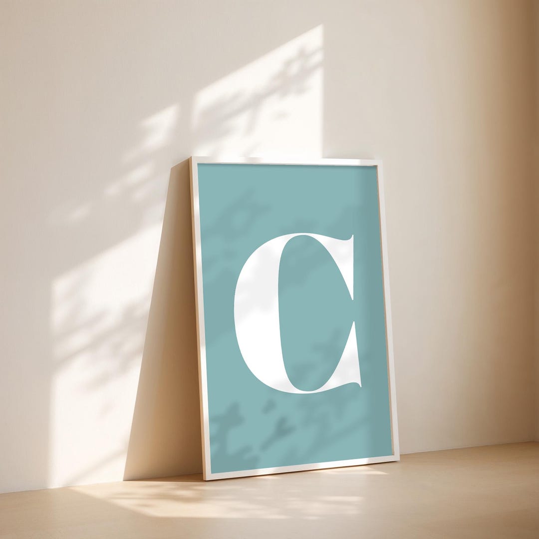 Retro Letter C Wall Art, Monogram Letter Art, Blue Wall Art Print ...