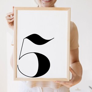 Number 5 Sign, Number Prints, Number Printable Art, Number Five Print ...