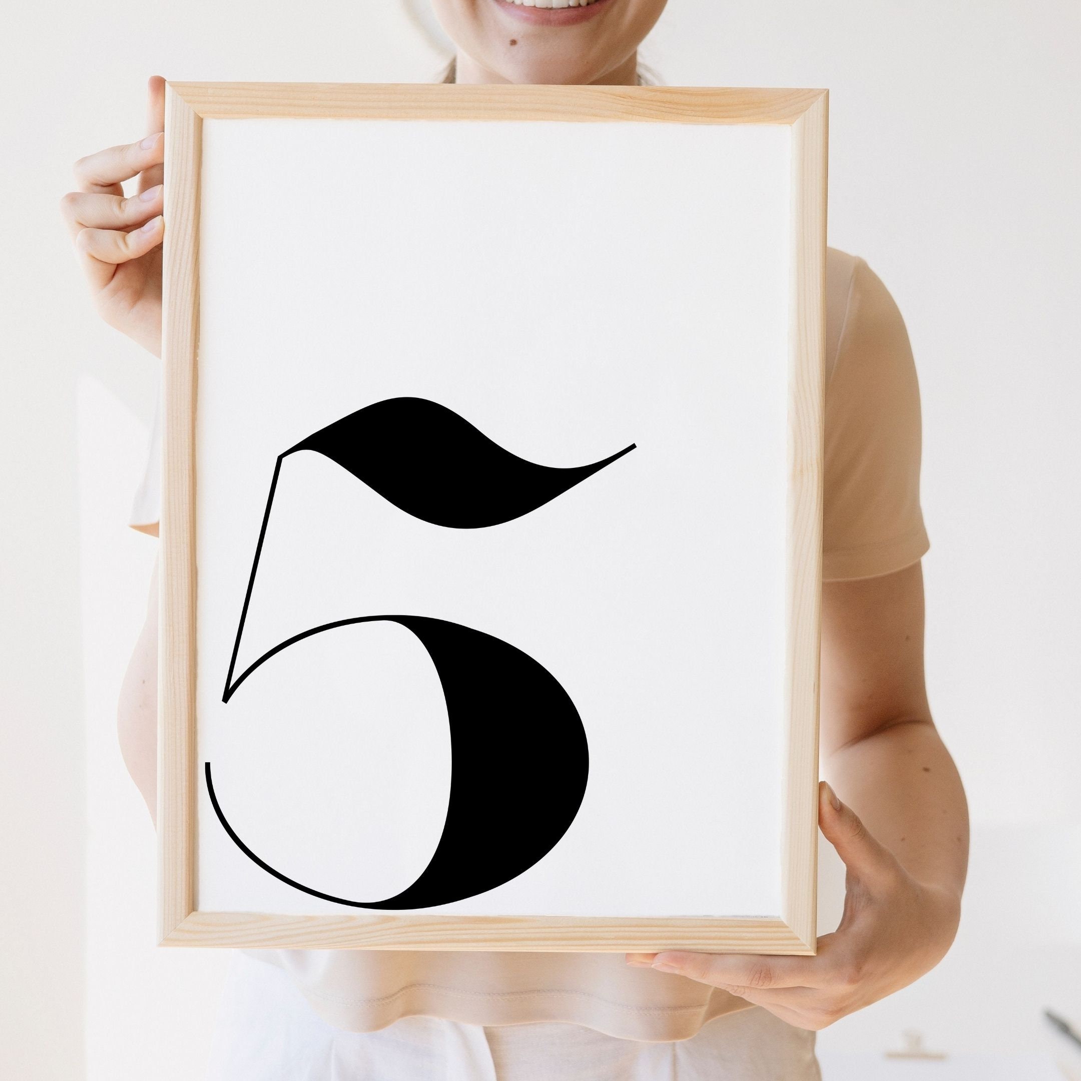 Number 5 Sign, Number Prints, Number Printable Art, Number Five Print ...