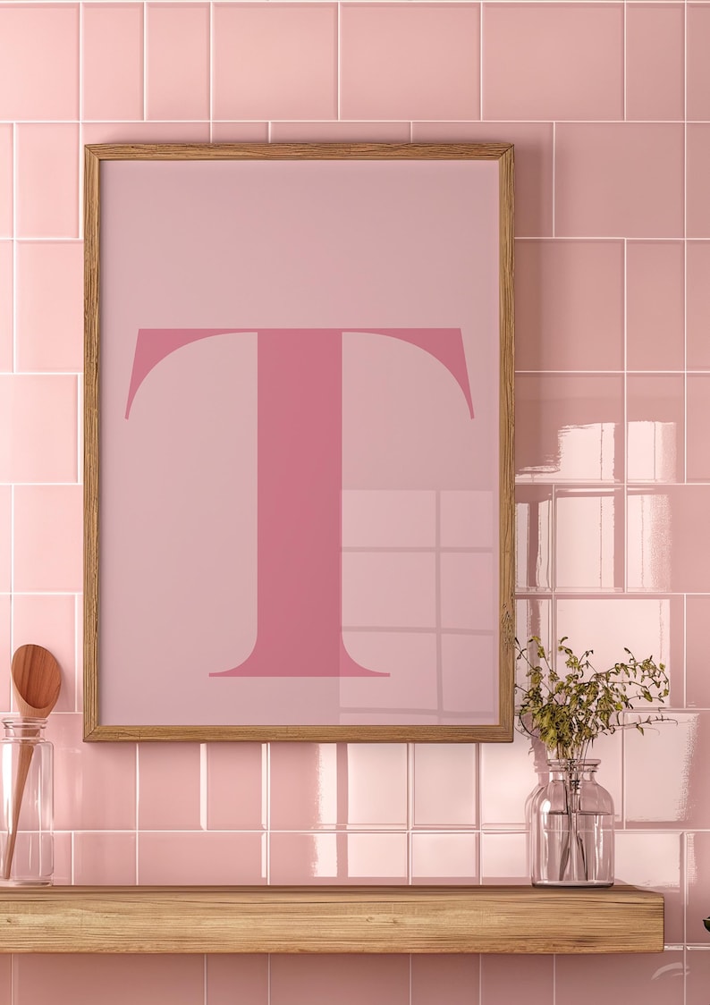 Letter T Poster, T Initial, Big Letters for Wall, Alphabet Letter Art, Letters for Nursery, Pink ...