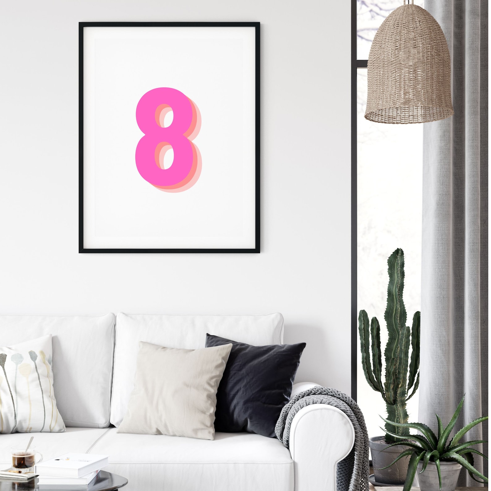 Retro 3d Number 8 Print, Monogram Number Eight Print, Pink and Orange ...