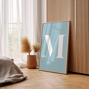Retro Letter M Wall Art, Monogram Letter Art, Blue Wall Art Print ...