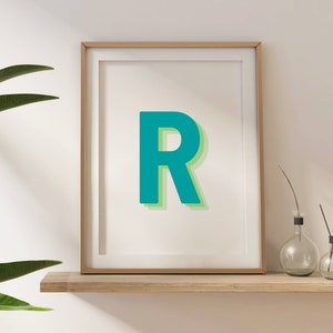 Retro 3d Letter R Print, Monogram Letter Print, Green and Lime Letter ...