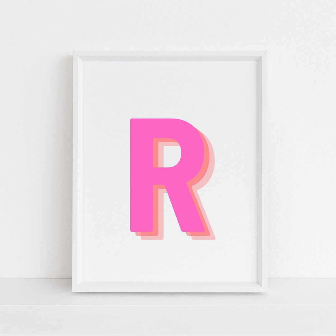 Retro 3d Letter R Print, Monogram Letter Print, Pink and Orange Letter ...