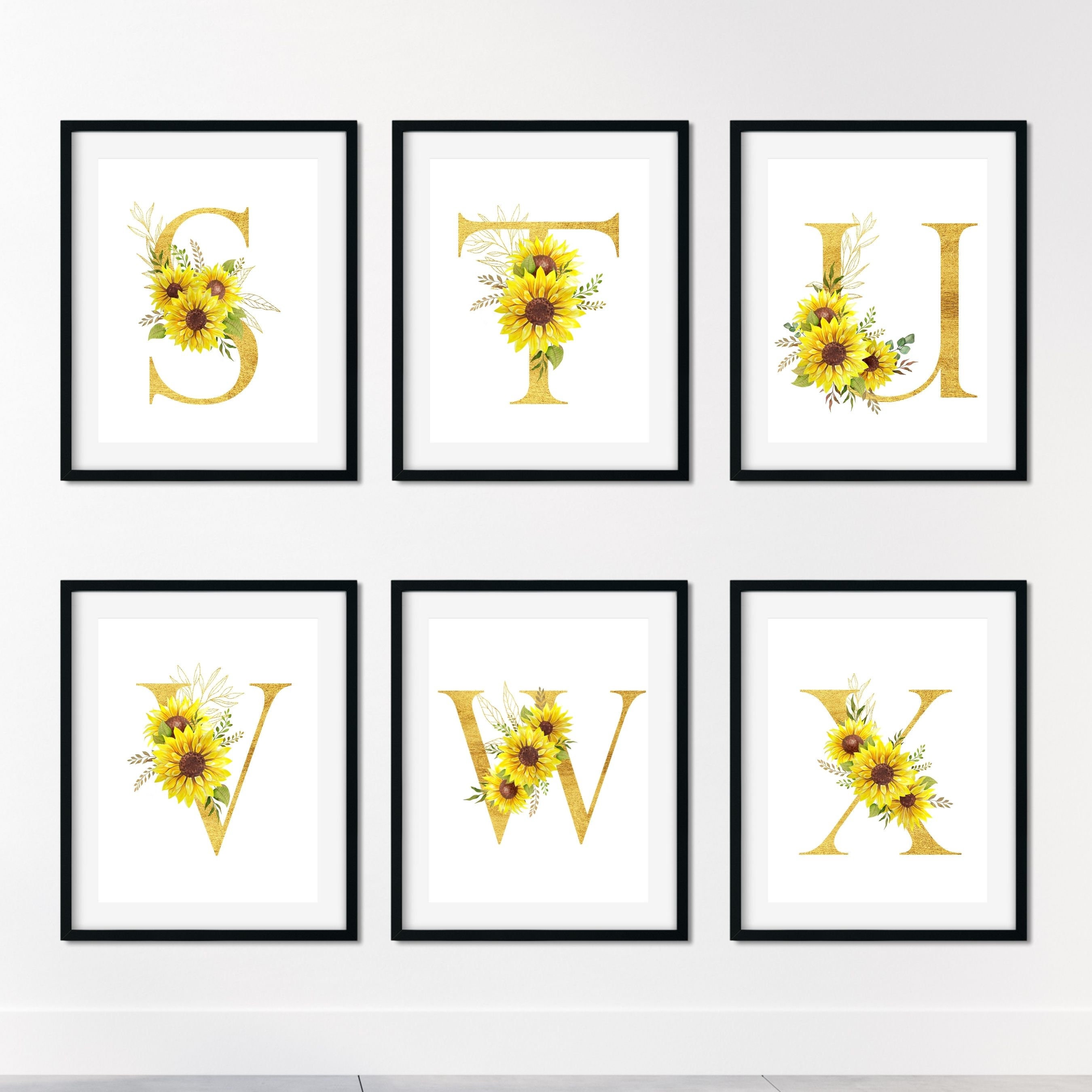 Watercolor Sunflower Alphabet PNG Sublimation Floral Monogram Uppercase ...