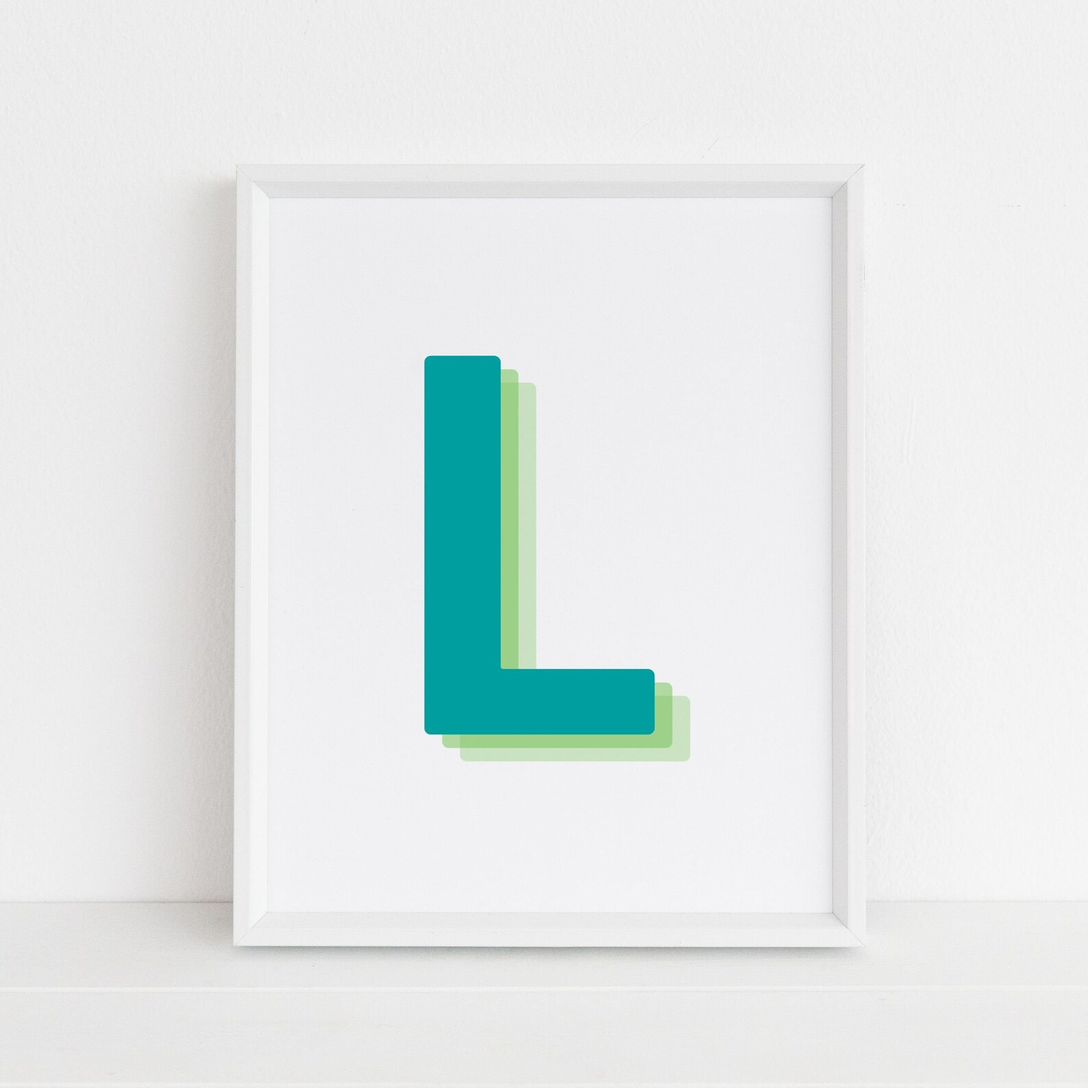 Retro 3d Letter L Print, Monogram Letter Print, Green and Lime Letter ...