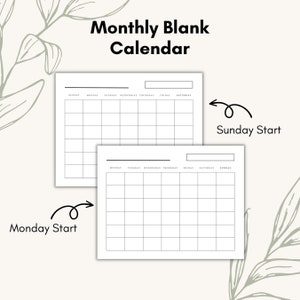Minimalist Monthly Calendar Landscape, Printable Calendar, Year ...