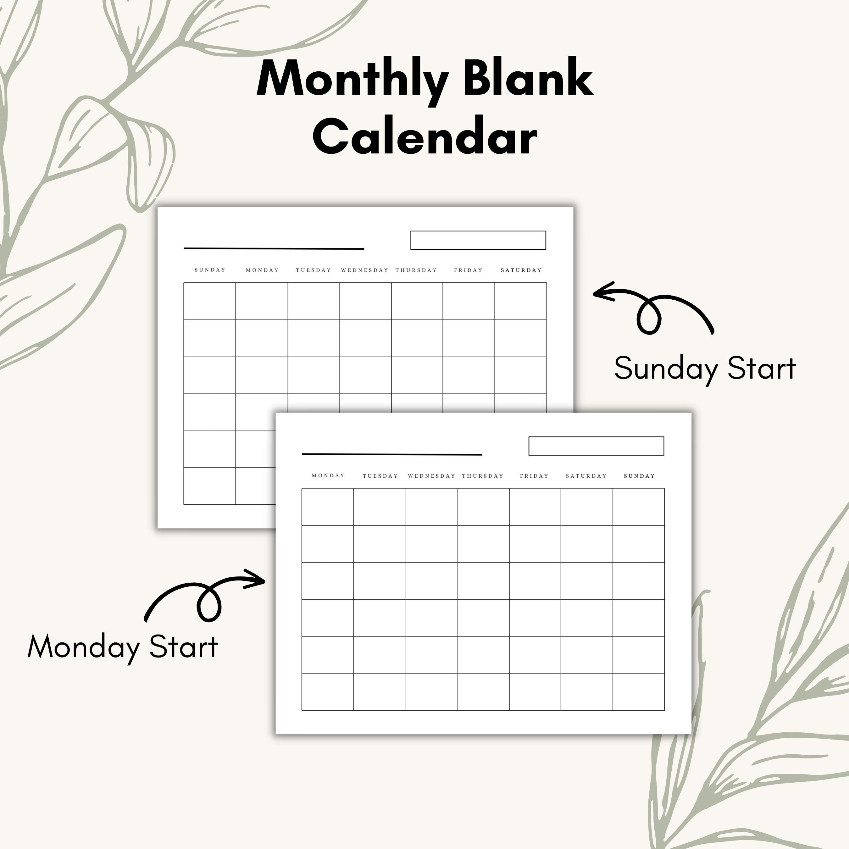 Minimalist Monthly Calendar Landscape, Printable Calendar, Year ...
