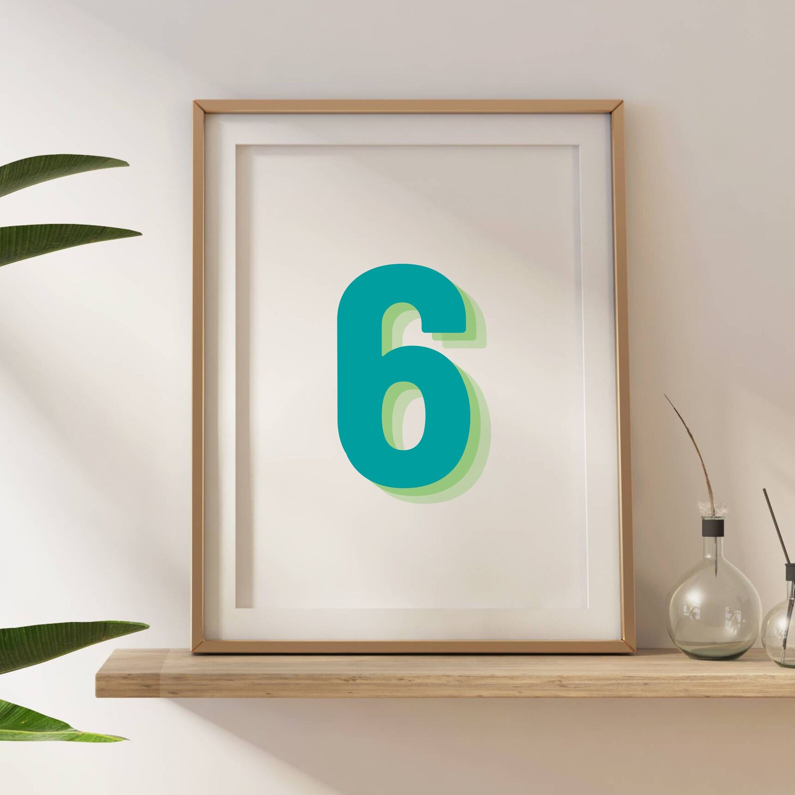 Retro 3d Green Number 6 Print, Monogram Number Six Print, Green Digit ...