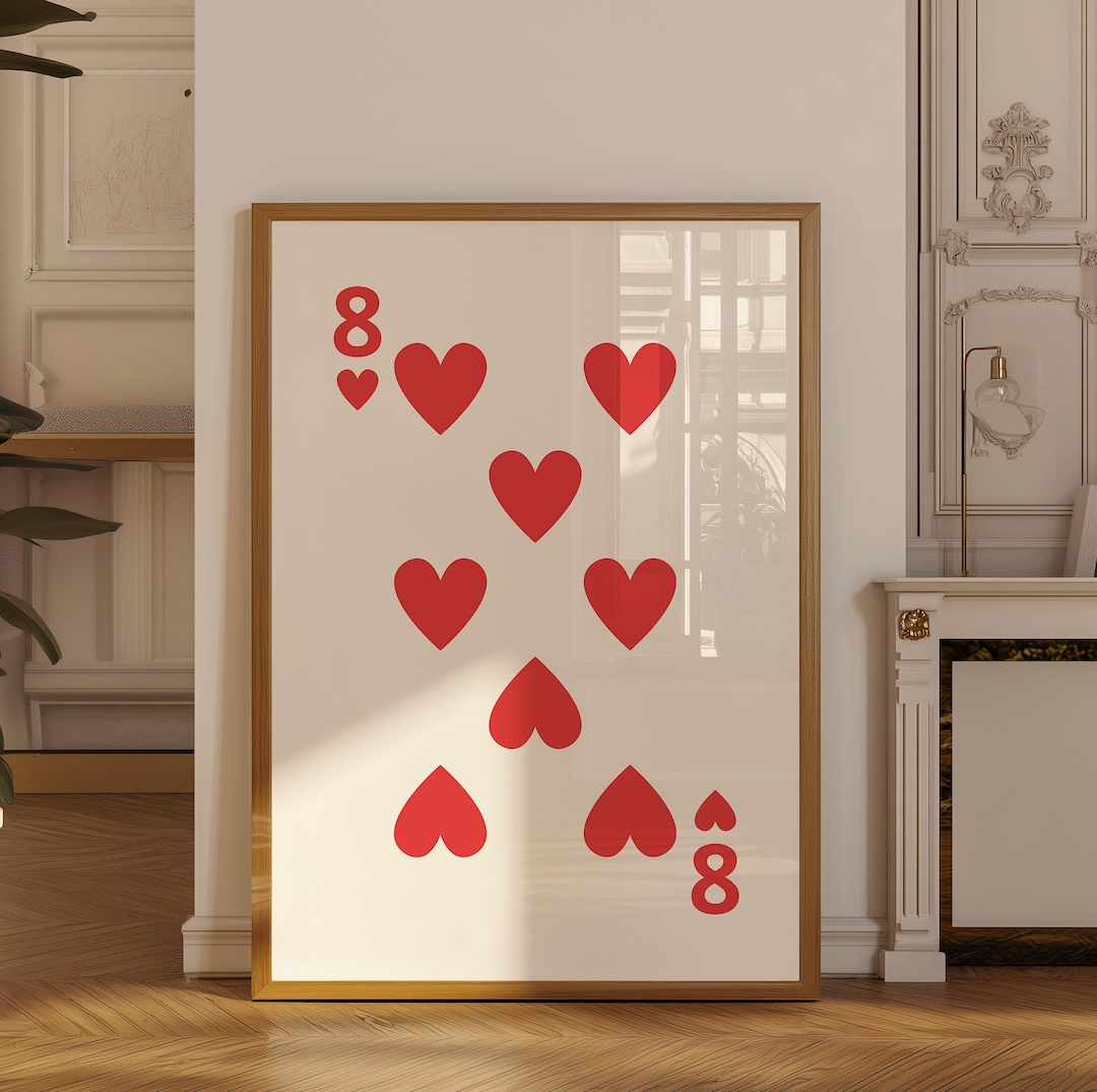 8 of Hearts Print, Red Card Print, Retro Wall Art, Trendy Playing Card ...