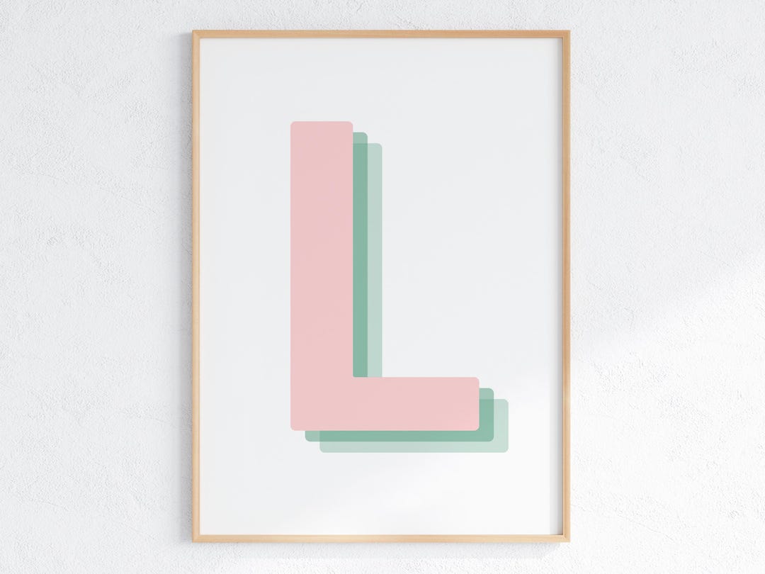 Retro 3d L Letter Print, Baby Pink Initial, Monogram Letter Print ...