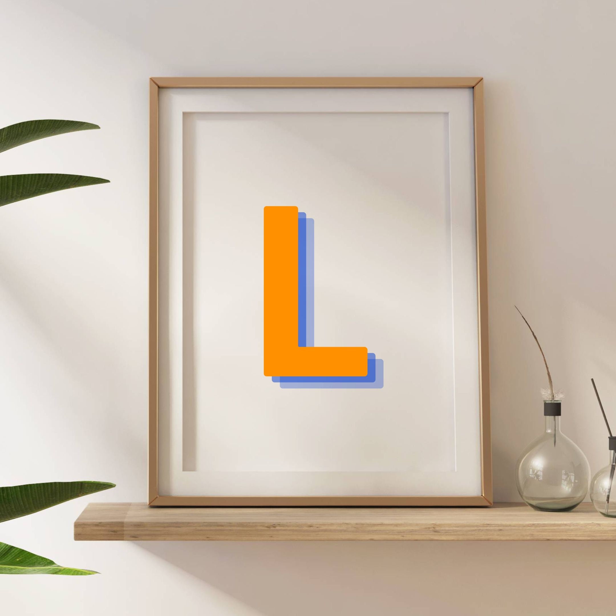 Retro 3d Letter L Print, Monogram Letter Print, Orange and Navy Letter ...