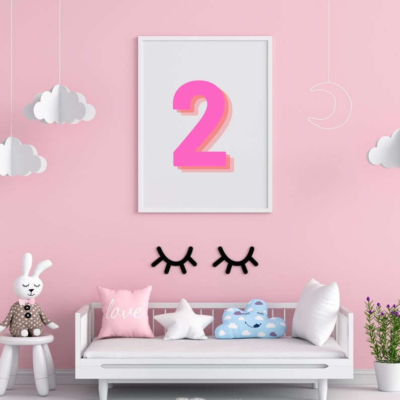 Retro 3d Number 2 Print, Monogram Number Two Print, Pink and Orange ...
