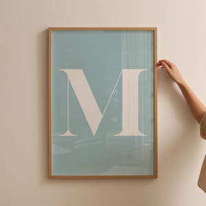 Retro Letter M Wall Art, Monogram Letter Art, Blue Wall Art Print ...