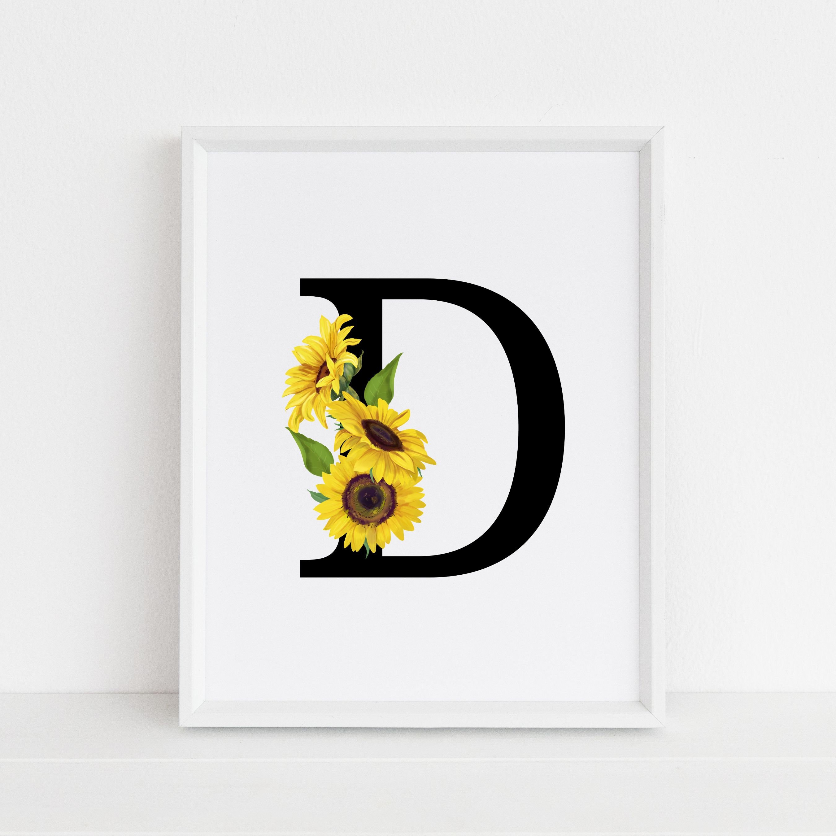 Watercolor Sunflowers Alphabet D PNG, Letter D, Black Yellow Floral ...