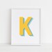 Retro 3d K Letter Print, Monogram Letter Print, Alphabet Print, Baby ...