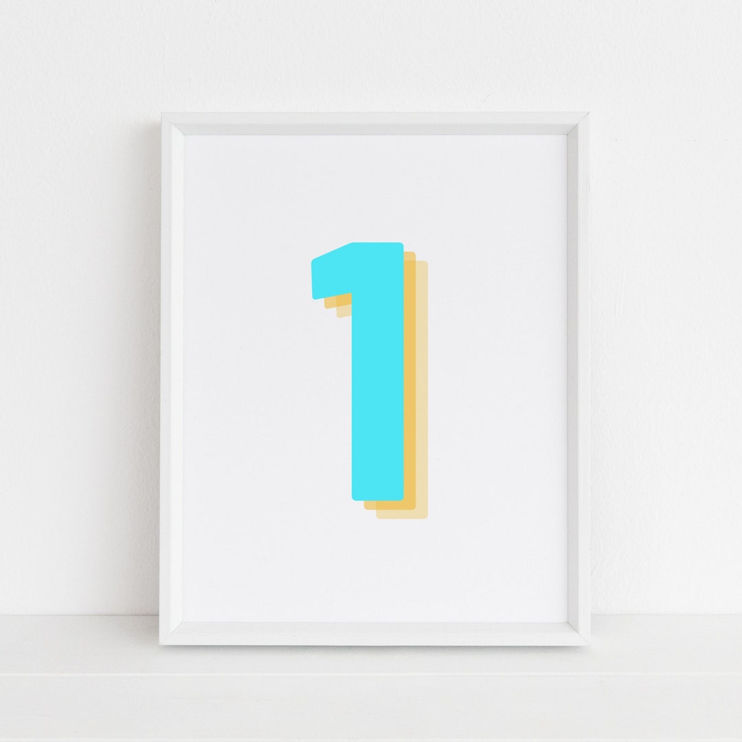 Retro 3d Neon Blue Number 1 Print, Monogram Number One Print, Blue ...