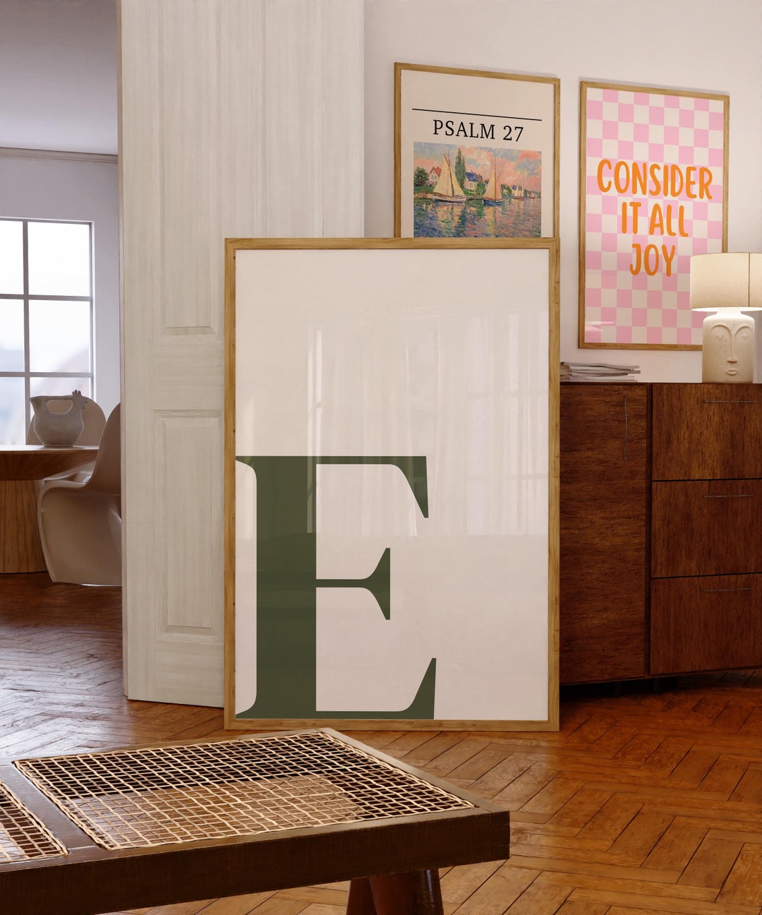 Letter E Poster, Green Wall Art Print, Alphabet E Letter Art Print ...