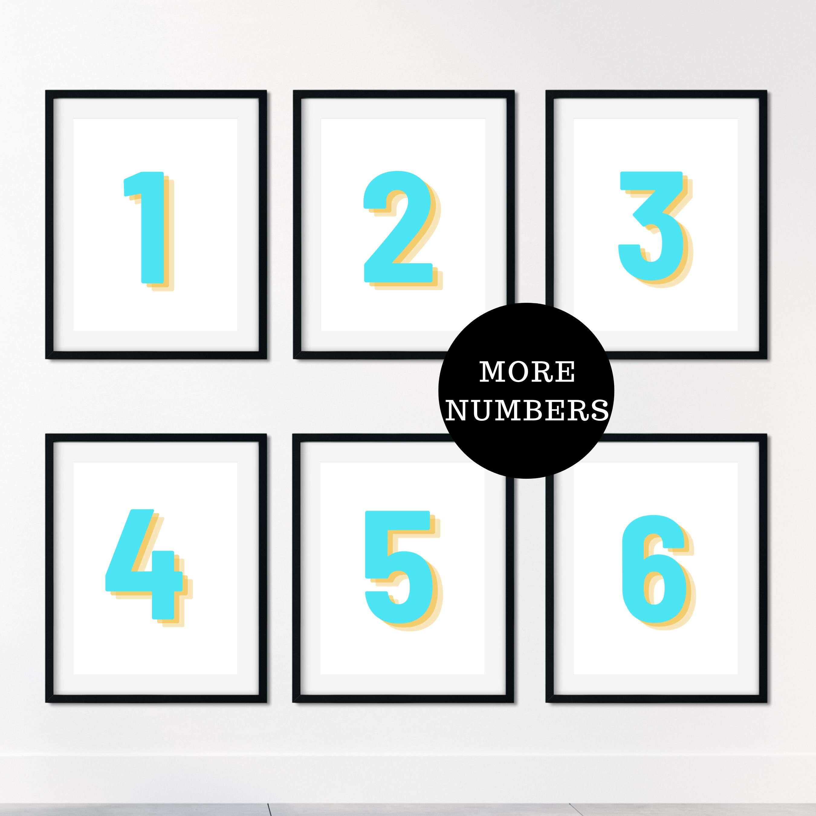 Retro 3d Neon Blue Number 8 Print, Monogram Number Eight Print, Blue ...