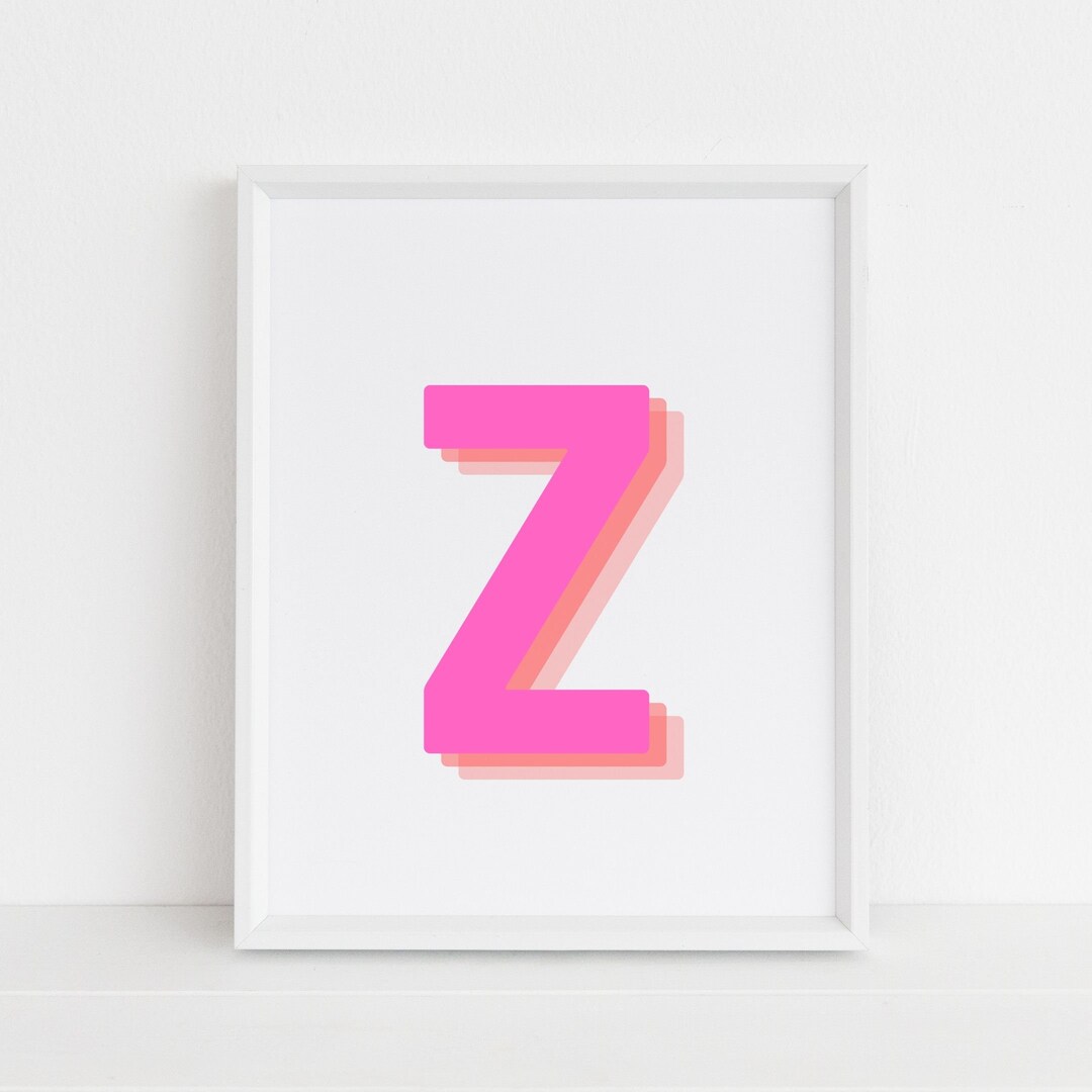 Retro 3d Letter Z Print, Monogram Letter Print, Pink and Orange Letter ...