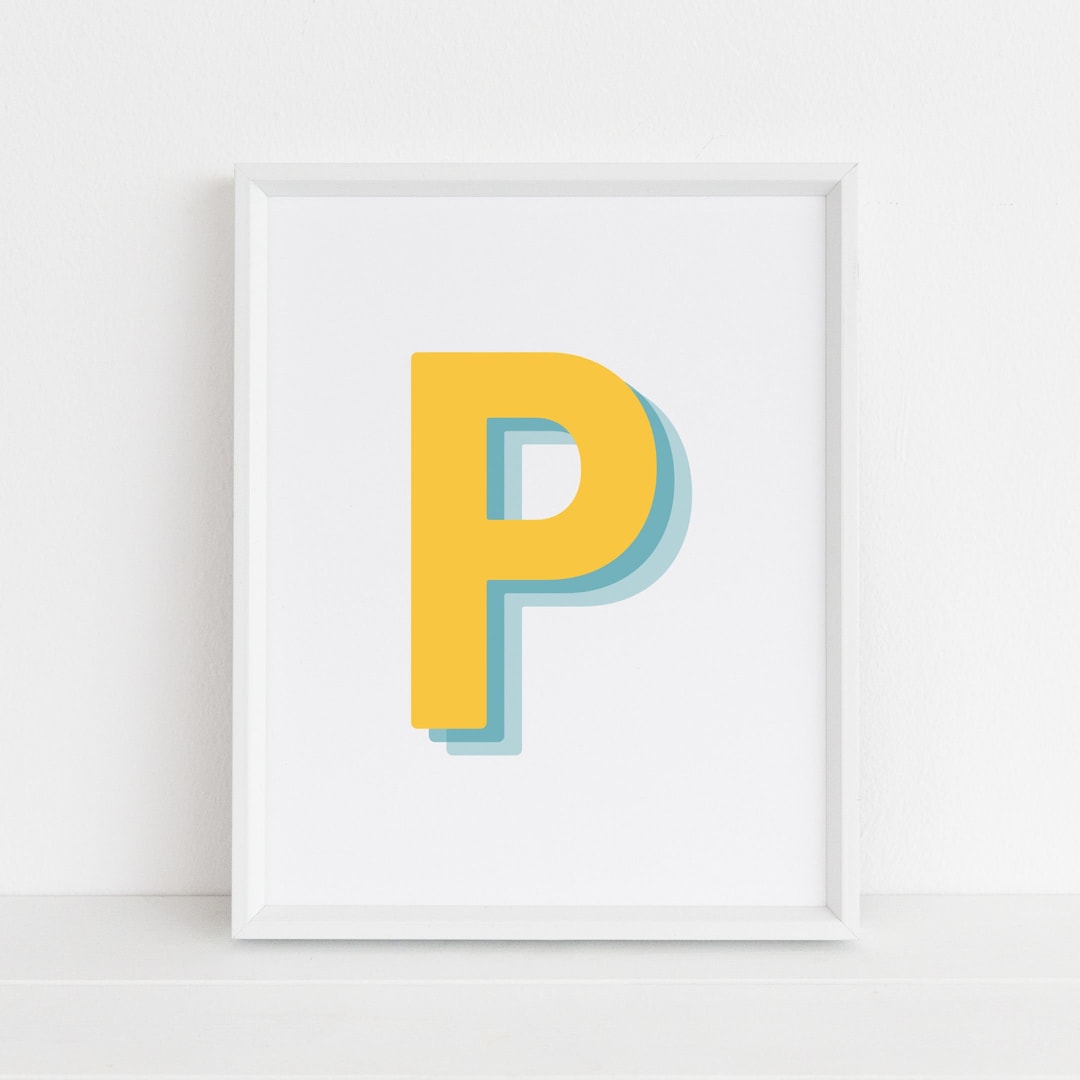 Retro 3d P Letter Print, Monogram Letter Print, Alphabet Print, Baby ...