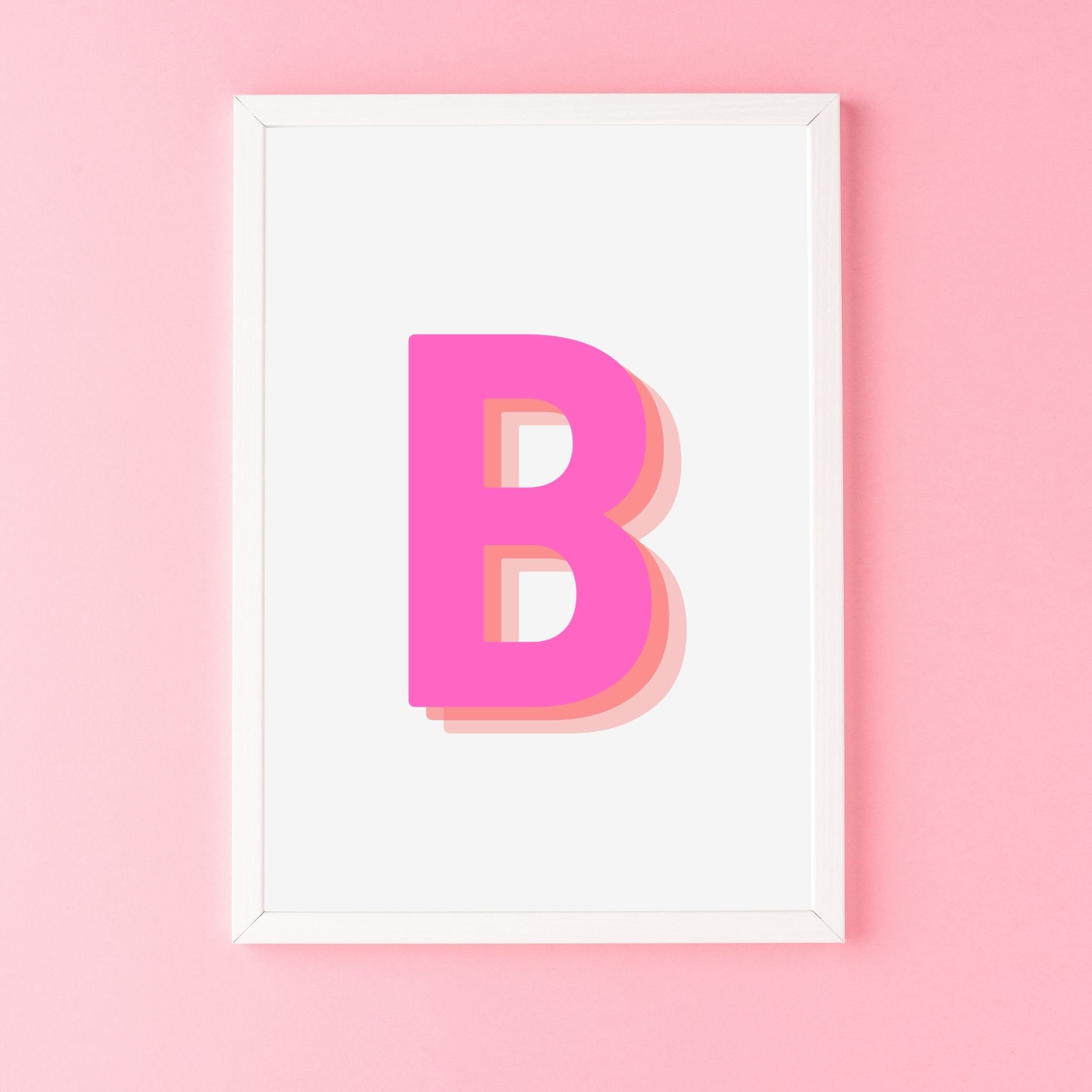 Retro 3d Letter B Print, Monogram Letter Print, Pink and Orange Letter ...