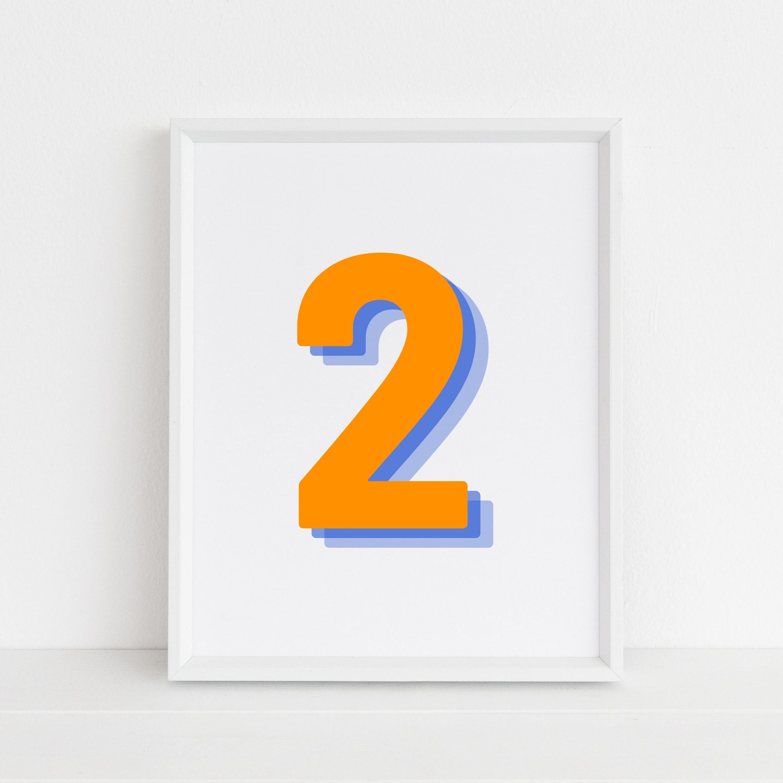 Retro 3d Number 2 Print, Monogram Two Print, Orange and Navy Number ...