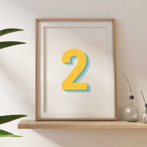 Retro 3d Yellow Number 2 Print, Monogram Number Two Print, Yellow Digit ...