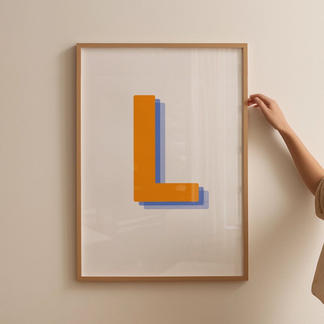 Retro 3d Letter L Print, Monogram Letter Print, Orange and Navy Letter ...