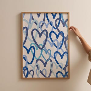 Trendy Preppy Blue Hearts Print, Blue Poster, Graffiti Hearts Wall Art ...