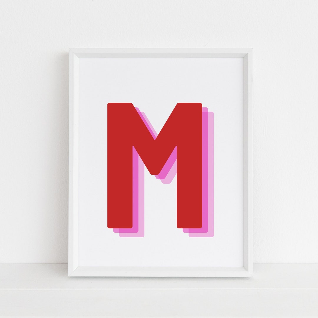 Retro Alphabet M Print Retro Wall Print Letter M Png Pink Red Letter ...