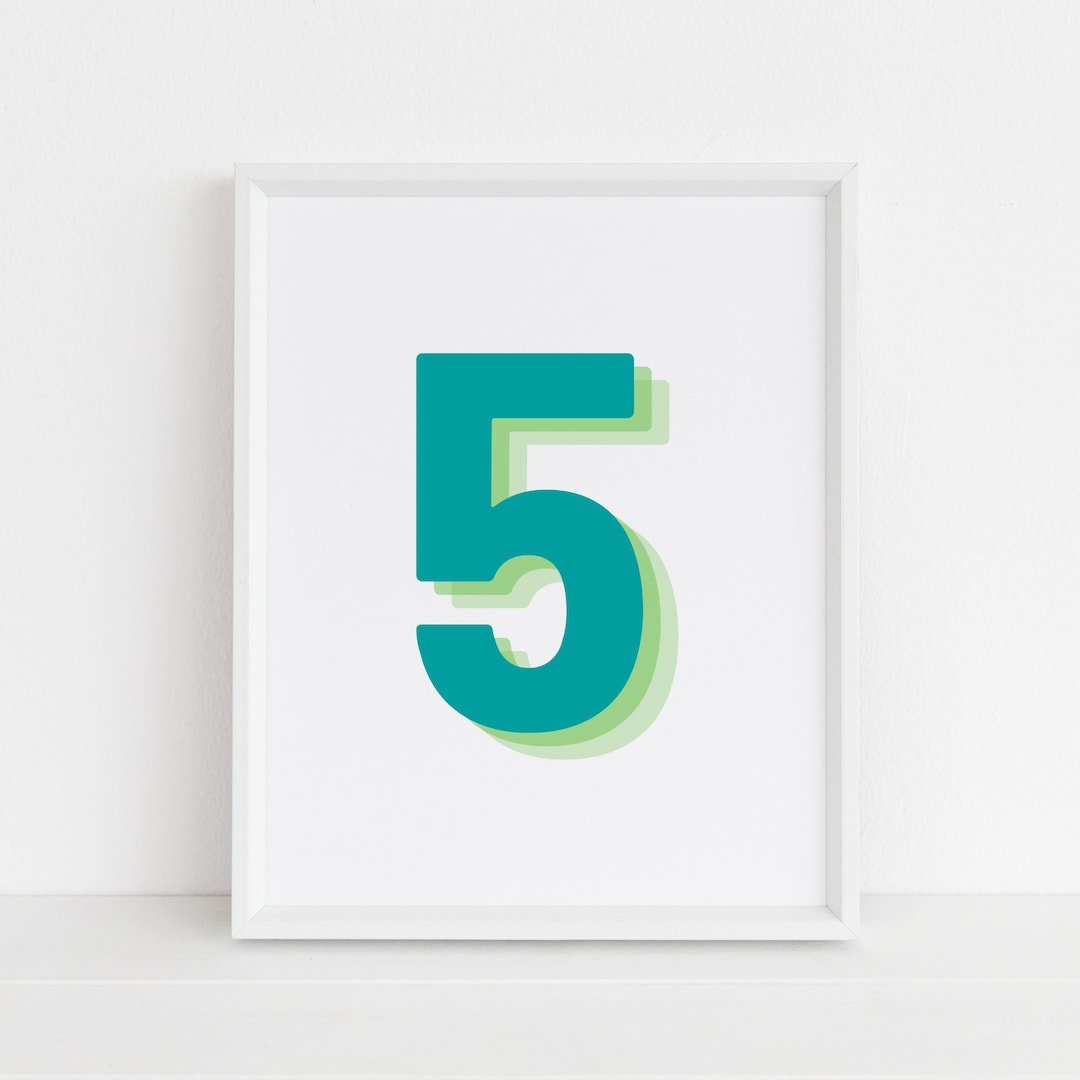 Retro 3d Green Number 5 Print, Monogram Number Five Print, Green Digit ...