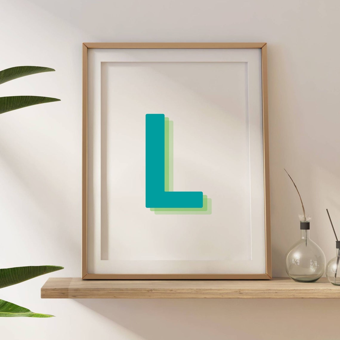 Retro 3d Letter L Print, Monogram Letter Print, Green and Lime Letter ...