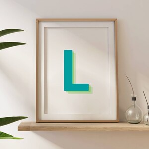 Retro 3d Letter L Print, Monogram Letter Print, Green and Lime Letter ...