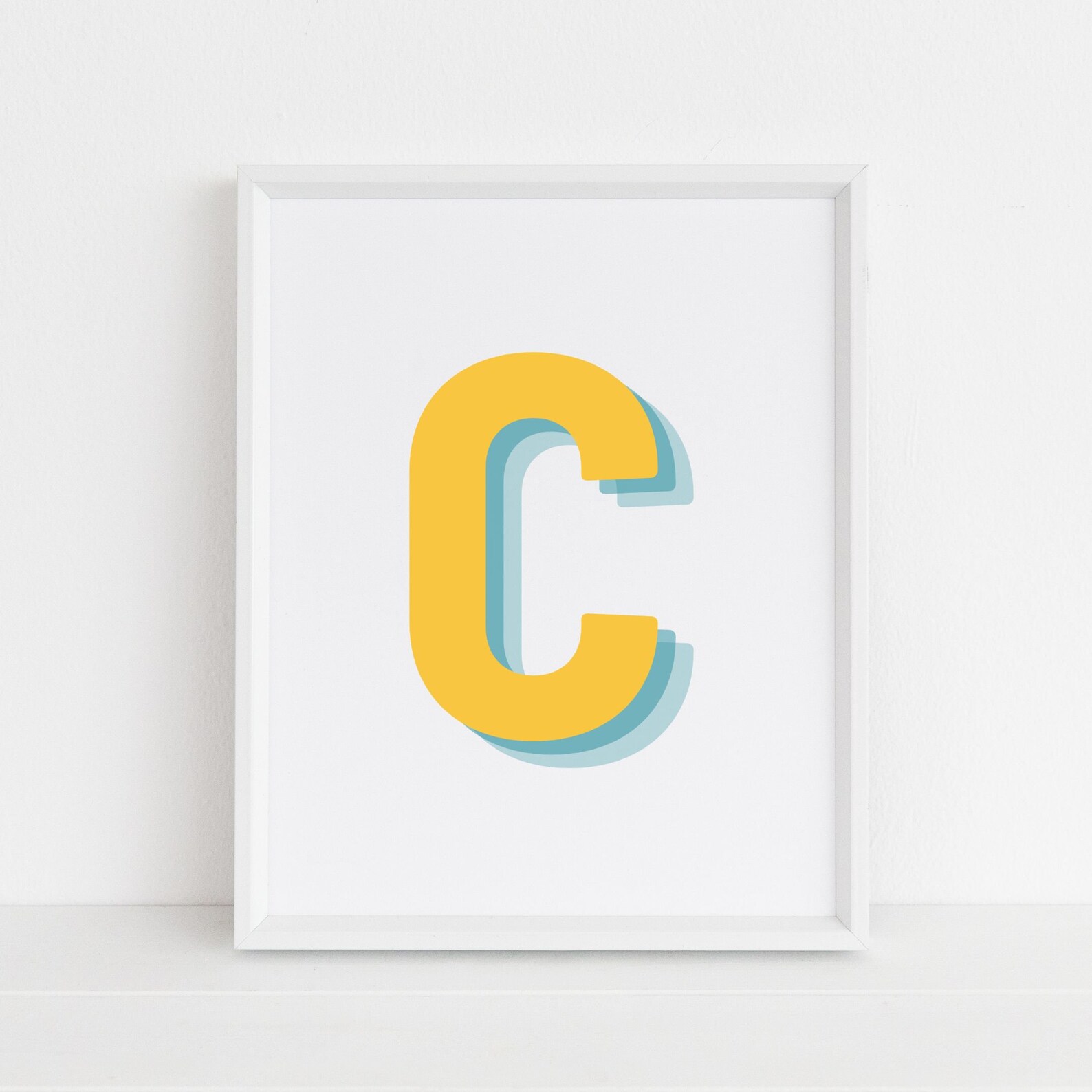 Retro 3d C Letter Print, Monogram Letter Print, Alphabet Print, Baby ...