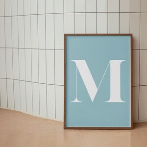 Retro Letter M Wall Art, Monogram Letter Art, Blue Wall Art Print ...