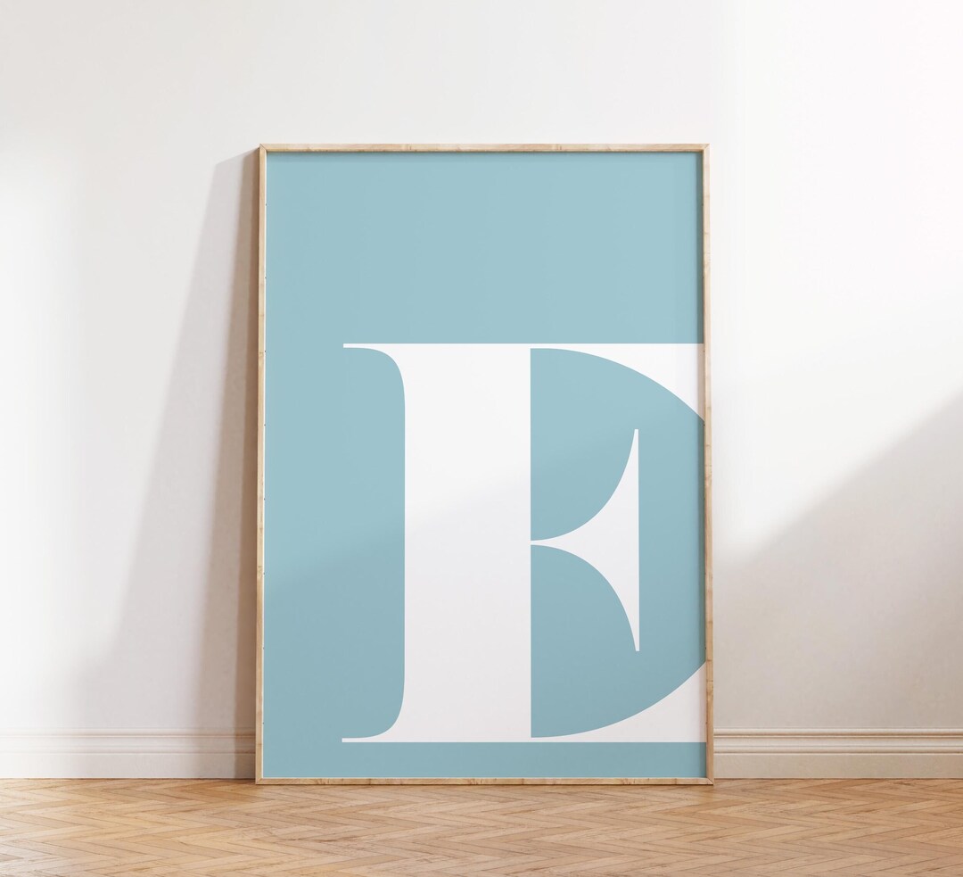 Letter E Wall Art, E Initial Print, Big Letter for Wall, Alphabet Letter Art, Pastel Blue Wall ...