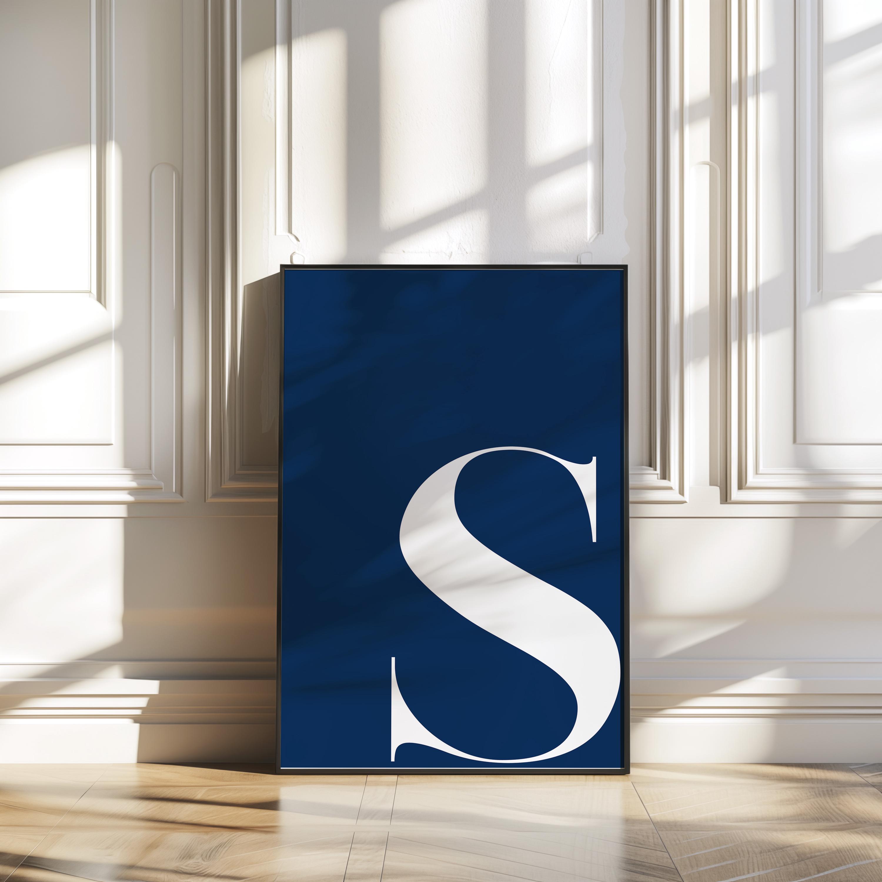 Letter S Poster, Navy Blue Wall Art, Preppy Room Decor, Navy Nursery ...