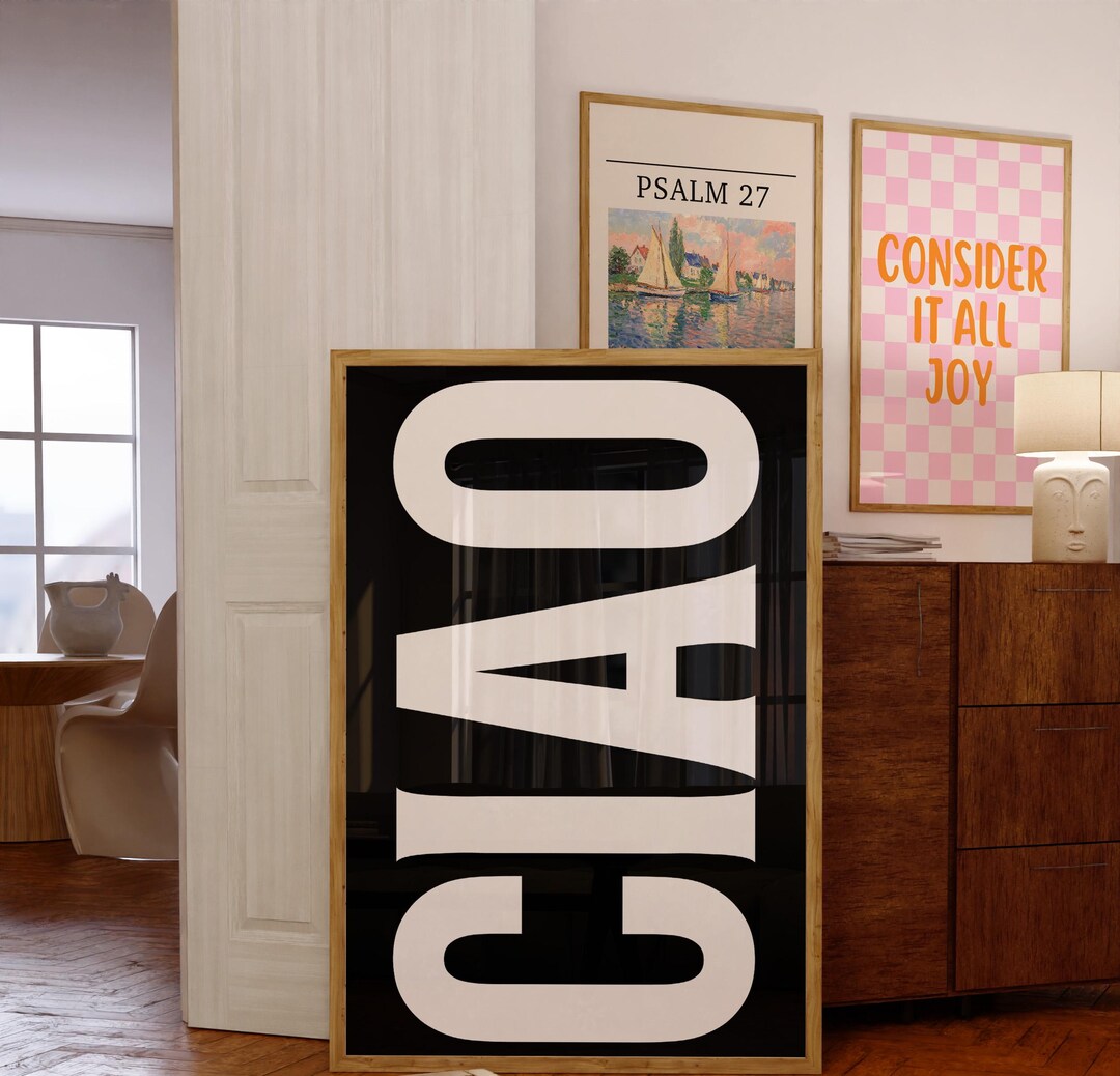 Ciao Poster, Retro Style Black and White Italian Wall Art Ciao Quote ...