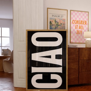 Ciao Poster, Retro Style Black and White Italian Wall Art Ciao Quote ...