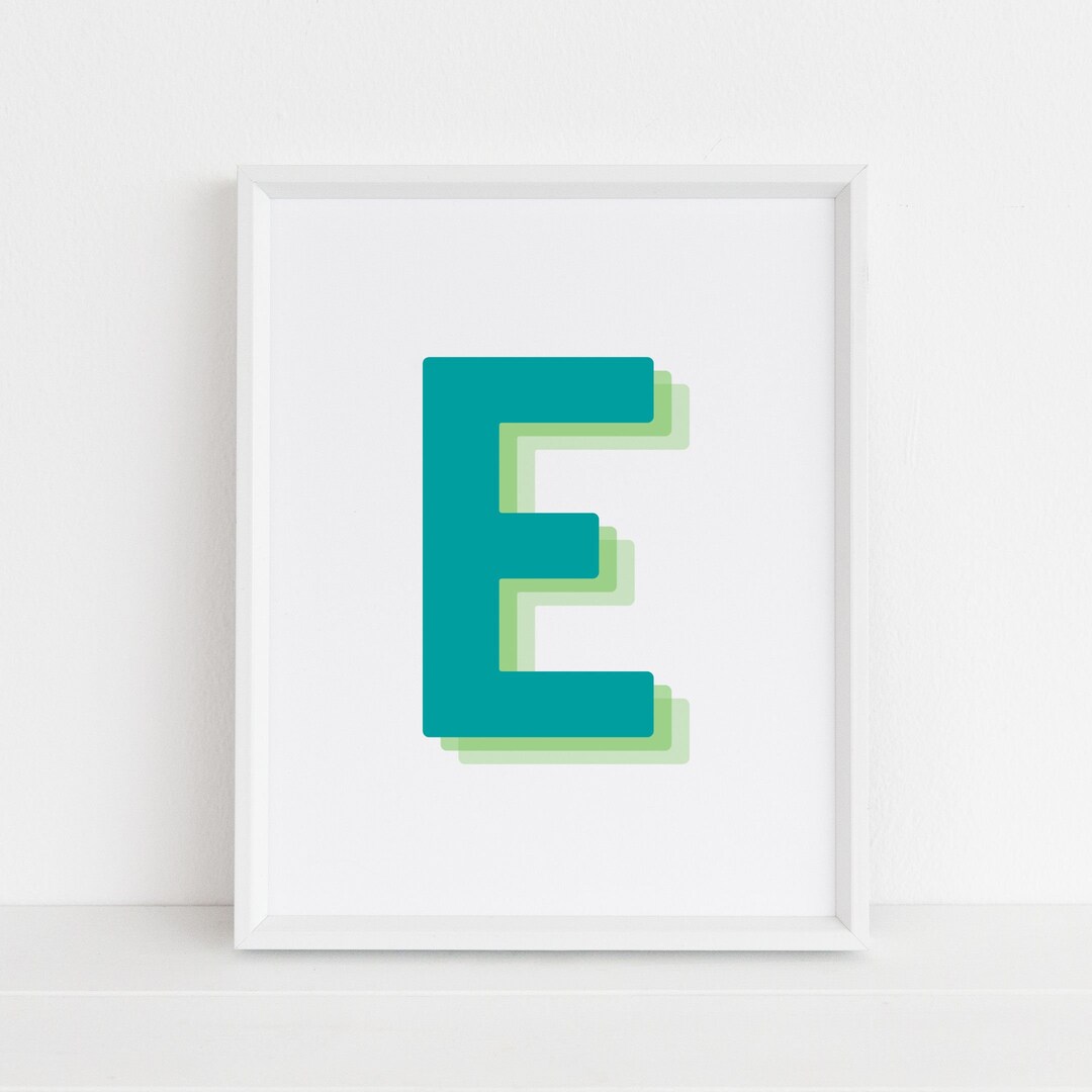 Retro 3d Letter E Print, Monogram Letter Print, Green and Lime Letter ...