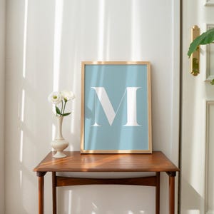 Retro Letter M Wall Art, Monogram Letter Art, Blue Wall Art Print ...