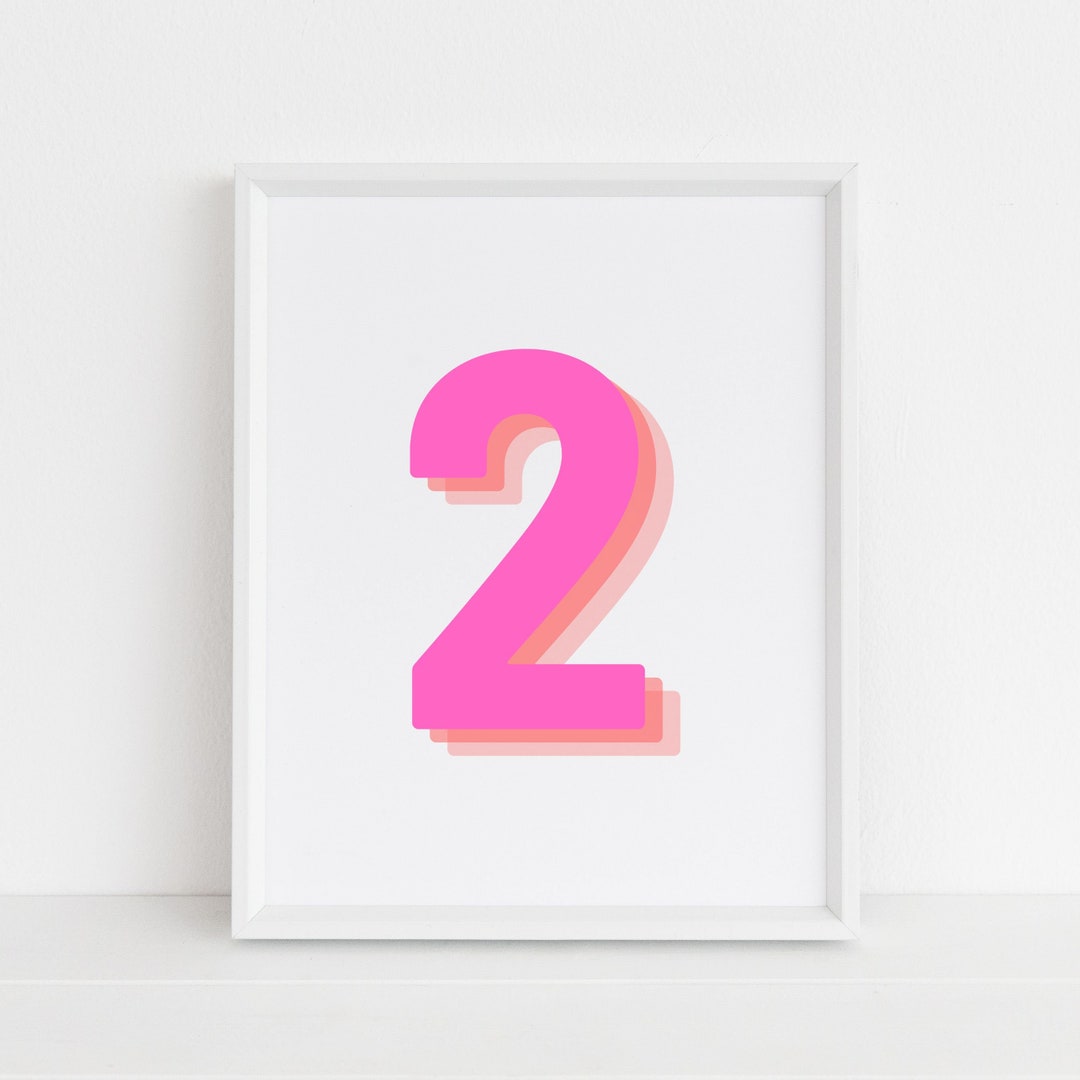 Retro 3d Number 2 Print, Monogram Number Two Print, Pink and Orange ...
