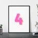 Retro 3d Number 4 Print, Monogram Number Four Print, Pink and Orange ...